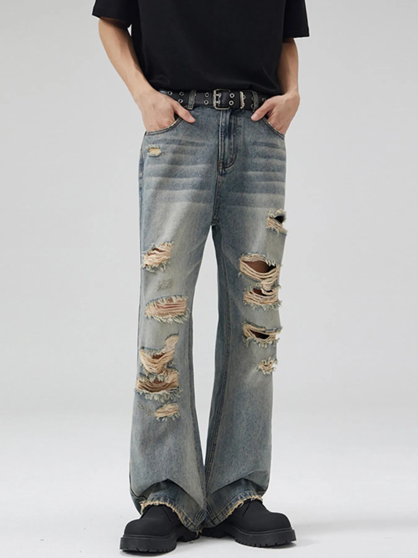 Men's Full Size Distressed Wide Leg Jeans Plus Size – ZyRA